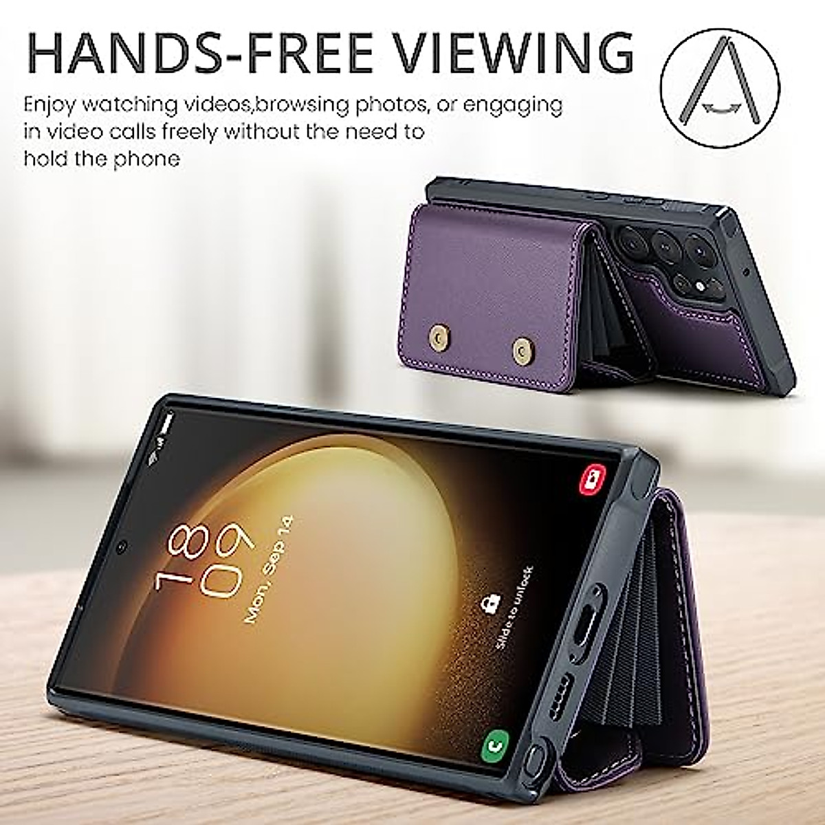 Strapurs Samsung Galaxy S23 Ultra Case, Samsung Galaxy S23 Ultra Case Wallet with Card Holder, Phone Case for Samsung S23 Ultra 5G Protective Shockproof Premium Leather Cases for Women Men,Purple