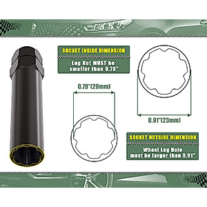7 Spline Lug Nuts Key Tuner Large Socket Lugnuts Tool for Wrench with 13/16inch(21mm) and 7/8inch(22mm) Hex Replacement 14x1.5 14x2 9/16 Wheel Lug Nut Drive Lock Black 20mm Inner Diameter