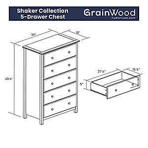 Grain Wood Furniture Shaker 5-Drawer Chest, Walnut