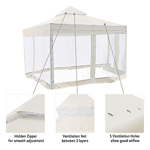 Yescom 10x10Ft Gazebo Top Replacement with Mesh Net for 2 Tier Fit for Y00610T07NET Outdoor Canopy Cover Patio Garden Party Backyard White