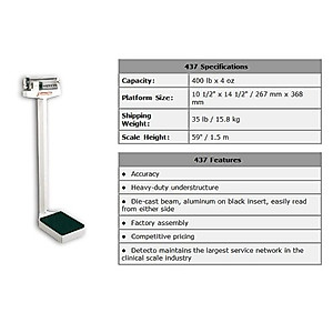 Detecto Physician Scale, Eye Level without Height Rod, Stainless Steel, 400lbs, Model#437S, Made in the USA