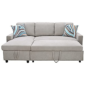 SIENWIEY Sectional Sofa Set, Sleeper Sofa Bed with Storage Chaise for Living Room Modern L-Shape Velvet Pull Out Couch for Small Space(Grey)