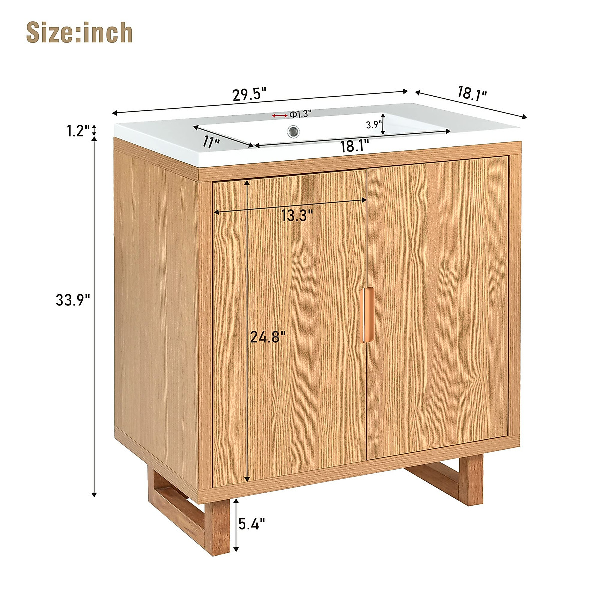 Merax 30" Bathroom Vanity Set, Combo Stand Storage Cabinet and Square Resin Sink Top, Natural