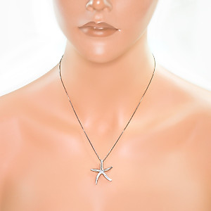 Honolulu Jewelry Company Sterling Silver Polished Starfish Ocean Sea Life Necklace Pendant with 18" Box Chain