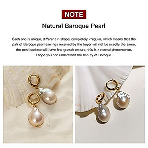 Natural Baroque Pearls Hoop Earrings for Women Pearls Drop Dangle Earrings Handpicked 18MM Freshwater Baroque Pearls for Women Pearl Earrings Collection