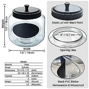 HomeyHoney Large Glass Kitchen Canister Set, Food Storage Containers for Cookie Candy Flour. Laundry Room Organization Jars, Laundry Pods Container, 3 Liters, 0.8 Gallon, 105 oz. (XL Set of 2)