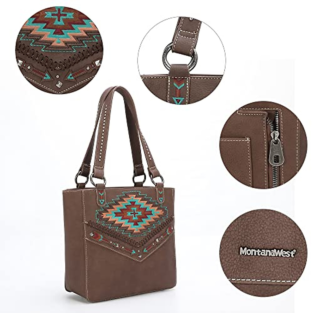 Montana West Aztec Tote Western Handbags for Women Satchel Handbag Vegan Leather Purses Vegan Leather Hobo Shoulder Bag with Wallet MST-G1004WCF