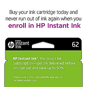 HP 62 Black/Tri-color Ink (2-pack) | Works with HP ENVY 5540, 5640, 5660, 7640 Series, HP OfficeJet 5740, 8040 Series, HP OfficeJet Mobile 200, 250 Series | Eligible for Instant Ink | N9H64FN