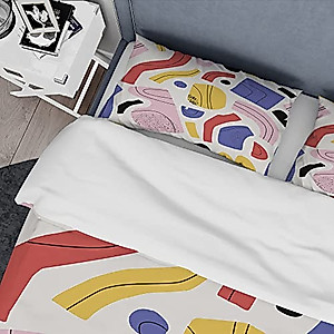 DESIGN ART Designart 'Organic and Elements in Red Yellow and Pink' Modern Duvet Cover Comforter Set King Cover + Comforter + 2 King Shams 4 Piece