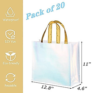 Lyellfe 20 Pieces Glossy Reusable Grocery Bag, Non Woven Blue Gift Bag with Handles, Fashionable Bridesmaid Tote Bag, Durable Shopping Bag for Wedding, Bachelorette Birthday Party