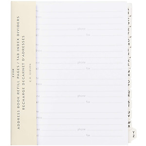 C.R. Gibson A1 Address Book Refill with 55 Sheets and 13 Dividers, 5.25" x 6.5" (Z211R)