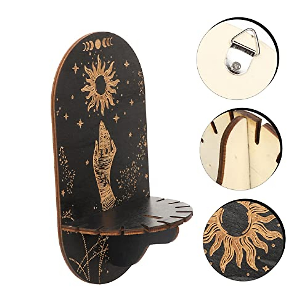 Amosfun 6 pcs Essential Style Hanging Wall Crystal Shelves Stone Mounted Altar Moon Rustic for Wooden Floating Decorative Decoration Room Stones Bohemian Stand Display Holder Divination