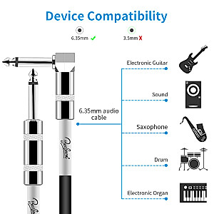 BestSounds Electric Guitar Cable 10ft, Instrument Cable Cord for Bass Guitar Amp Bass Amplifier Audio Keyboard 1/4" Cable