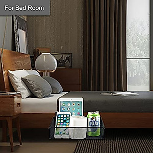 Bedside Shelf for Bed & Bunk Bed Storage Basket Office Cubical Wall Hanging Organizer - 5 Different Size Hooks - College Dorm Home Office Essentials for Phone,Book,Drink,Tissue (Black)