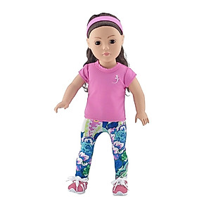 Emily Rose 18 Inch Doll Sports Yoga Exercise Clothes Outfit, Including Pink Doll Sneakers Gym Shoes! | Gift Boxed! | Compatible with American Girl Dolls