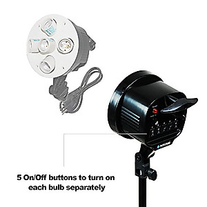 LimoStudio 5 Slot Bulb Socket Head with 24 x 36 inch Soft Box, 5-Pack 45W CFL Photo Bulb, 78 inch Max Height Light Stand Tripod, and Carry Bag, Photo Video Studio Lighting Kit, AGG2276