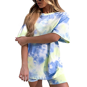 Women's 2 Piece Outfits Short Set Tie Dye Shirt Cute Summer Shorts Causl Plus Size Tracksuit