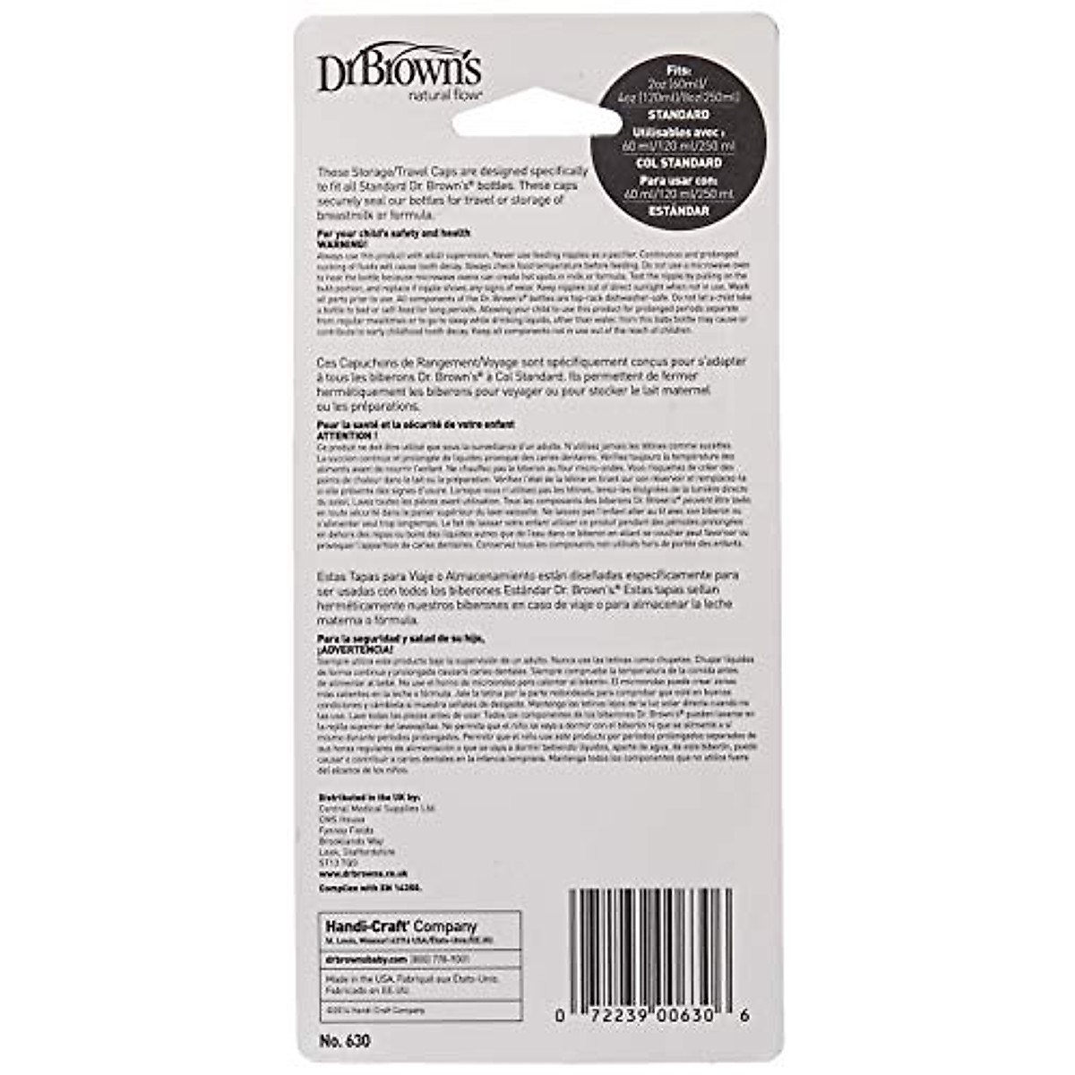 Dr. Brown's Natural Flow Standard Storage Travel Caps Replacement, 6 Pack