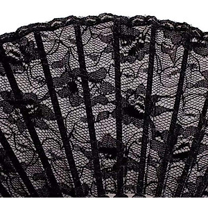 RAN 8.7" Lace Floral Folding Hand Fans - Womens Handmade Black Imitated Silk Fabric Lace Hand Fan, Bamboo Folded Fans (Color : Black, Size : 8.7")