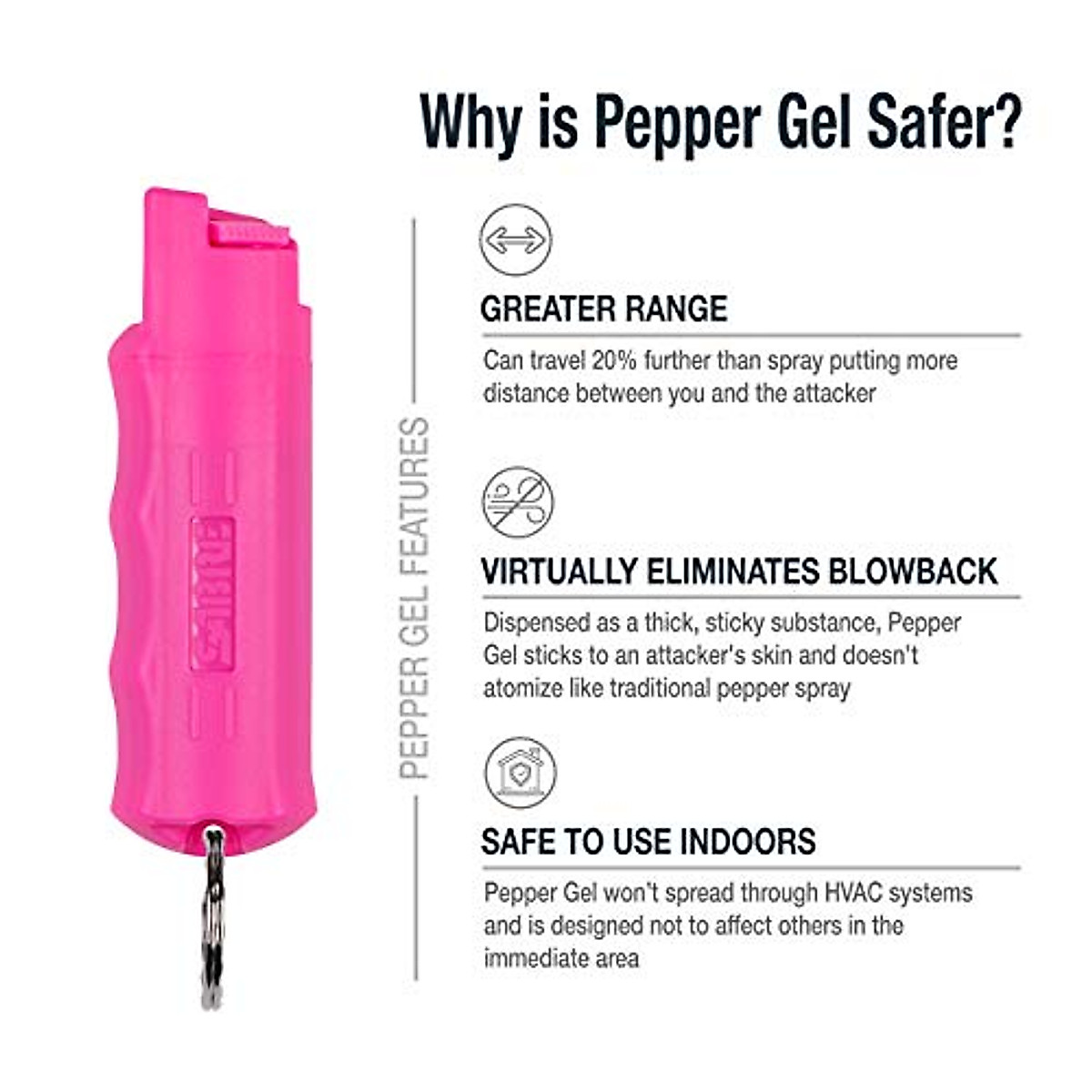 SABRE Campus Safety Pepper Gel with Quick Release Key Ring, 25 Bursts, 12-Foot (4-Meter) Range, Gel is Safer, Ergonomic Finger Grip