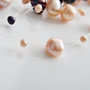 LUREME Multicolor Irregular Freshwater Pearl Cream and Black Multilayer Strand Illusion Necklace for Women 100555