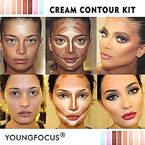 Youngfocus Cosmetics Cream Contour Best 8 Colors and Highlighting Makeup Kit - Contouring Foundation/Concealer Palette - Vegan & Cruelty Free - Step-by-Step Instructions Included