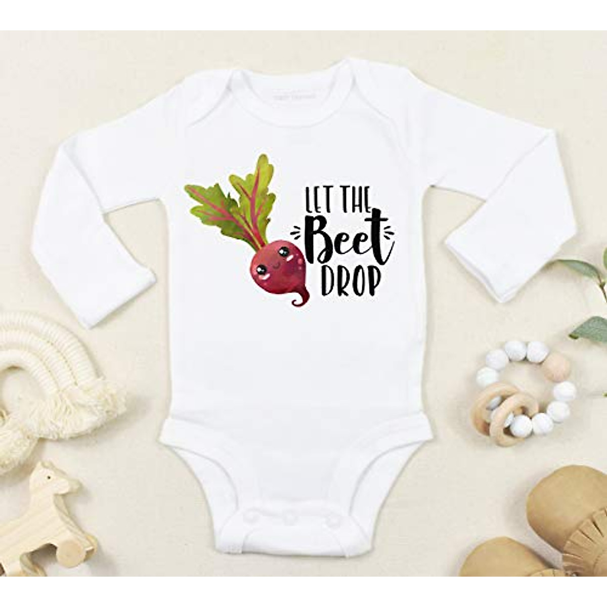 Let the Beet Drop Funny Vegan Baby Bodysuit or TShirt, Vegetable Baby Clothes, Vegan Baby Gift, Pun Baby Clothes, Unisex Baby Shower Gifts (2T Short Sleeve T-Shirt)