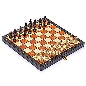 Husaria Magnetic Wooden Portable Travel Chess Game Set - 11"