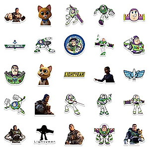 50 Pcs Buzz Lightyear Stickers for Water Bottle Waterproof Vinyl Cute Anime Movie Decals for Kids Laptop Tablet Scrapbook Binders Luggage Skateboard Educational School Reward Supplies