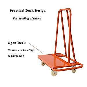 Drywall Sheet Cart, Heavy Duty Panel Dolly Cart with 4 Swivel Wheels, Handling Wall Panel, Sheetrock Sheet Panel Service Cart, Wood Panel, Rolling Dolly for Garage, Home, Warehouse (Orange, 780 lbs)