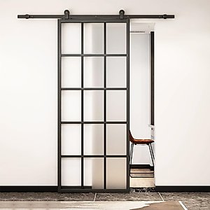 BARNSMITH 36in x84in Frosted Glass Barn Door Sliding Aluminum Panel Heavy Duty DIY Tempered Frosted Glass Barn Door Slab Assemble Required (Sliding Hardware not Included) KDA05