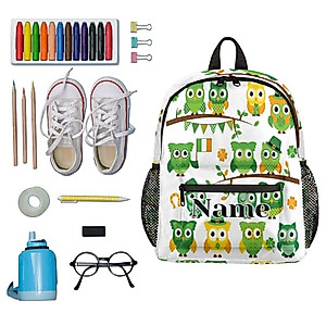 cfpolar Custom Owls kids backpack, St Patrick'S Day Themed Owls Personalized Preschool Backpack with Name Kindergarten Backpack for Toddler Girls Boys Customization Gift