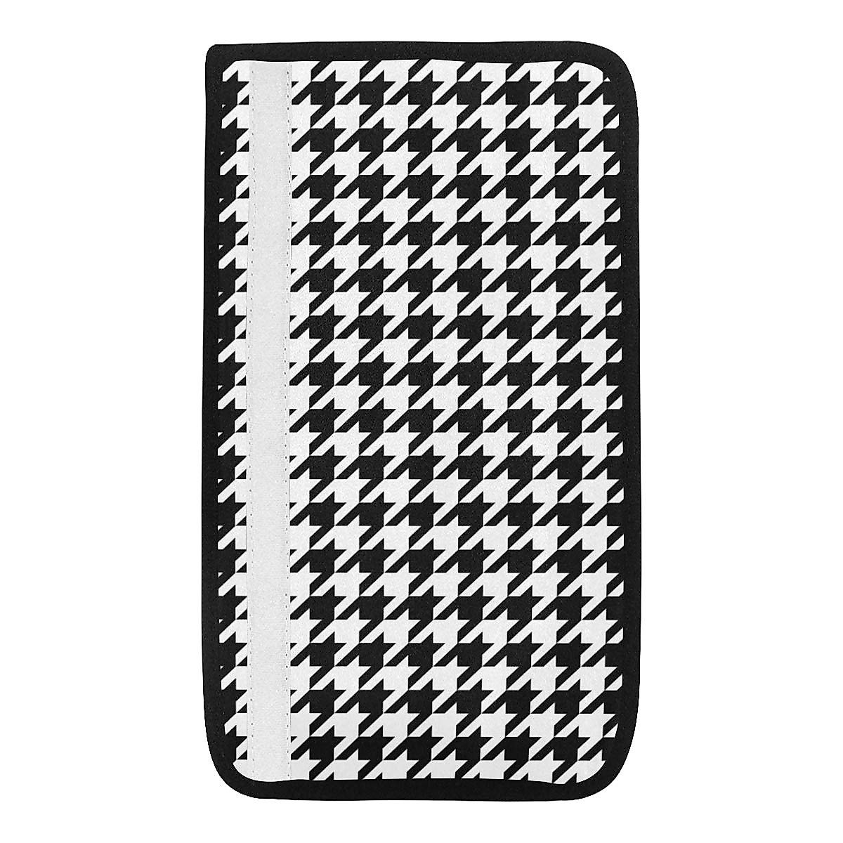 Black White Houndstooth Pattern Classical Car Seat Seatbelt Shoulder Pads Soft Seat Belt Covers Universal Soft Comfort Protect Men Women Neck and Shoulder