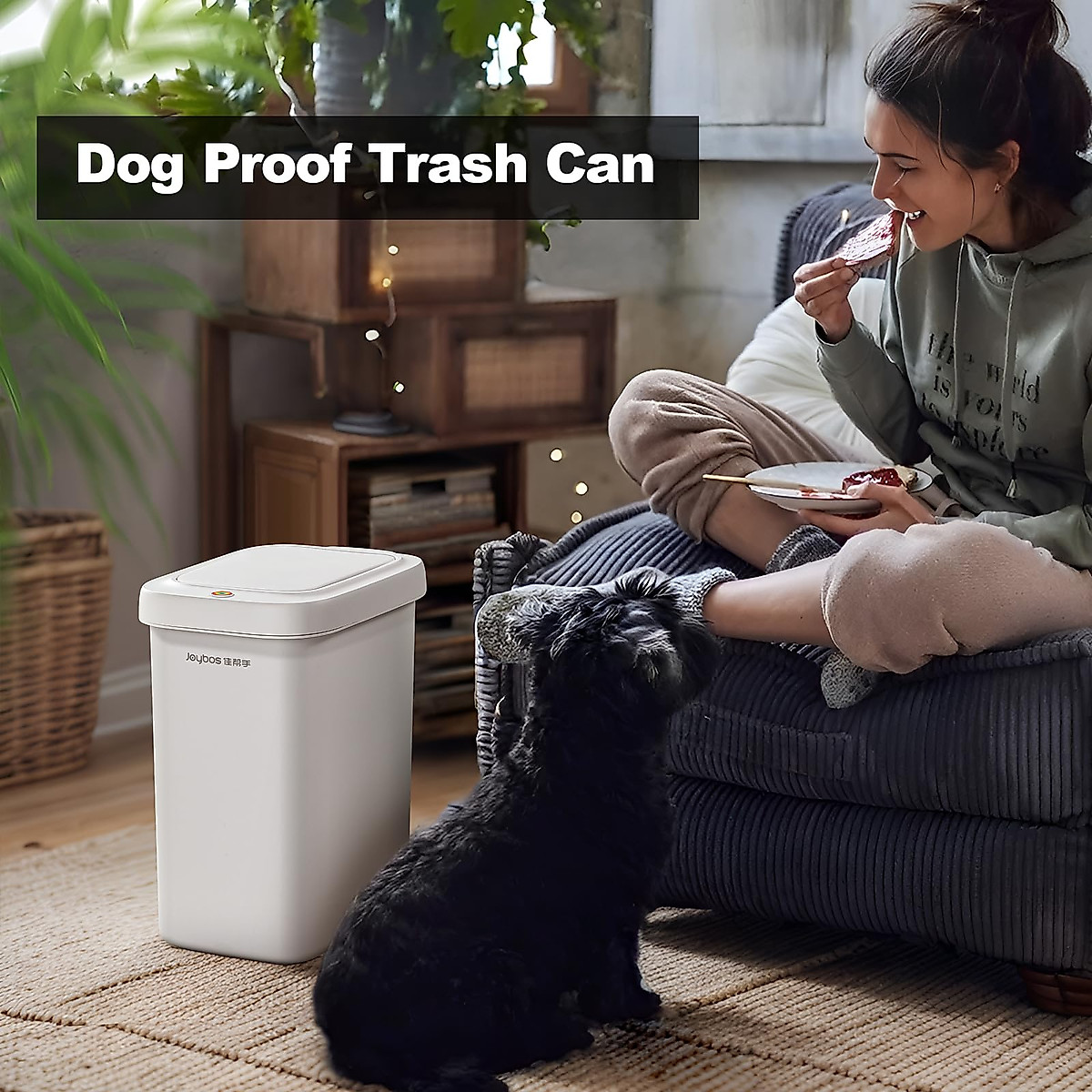 JOYBOS Small Trash Can with Lid for Bathroom, 3 Gallon Little Garbage Can, Slim Bedroom Trash Bin Waste Basket, Plastic Narrow Garbage Bin W/Press-top Lid for Toilet, Office, RV, Living Room