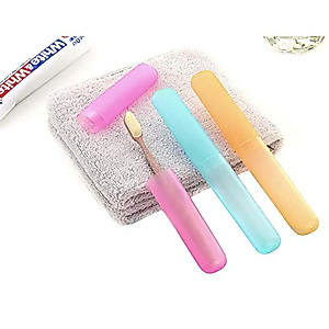LASSUM 4 Pcs Colorful Plastic Toothbrush Case Portable Toothbrush Case Holder for Daily and Travel Use