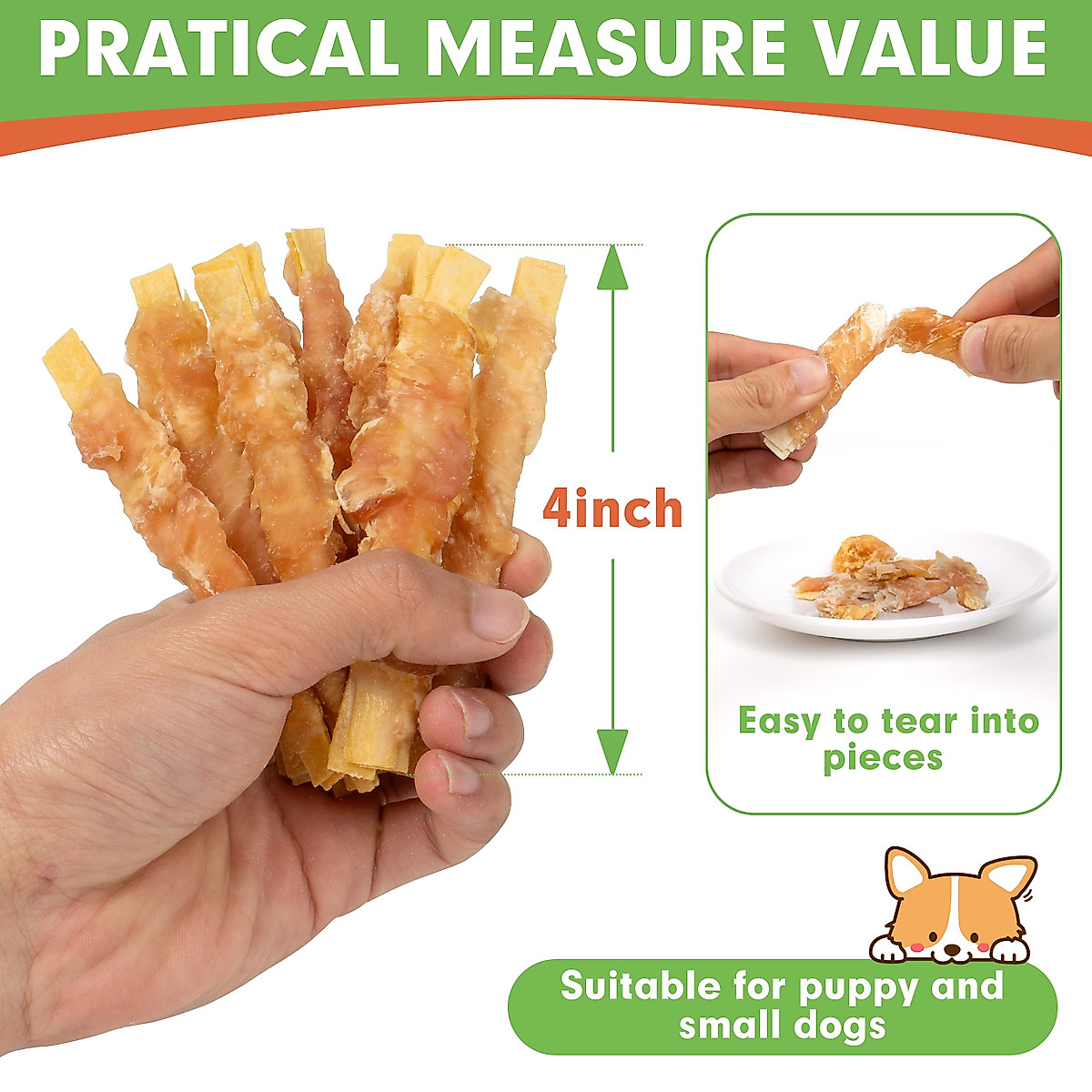 MON2SUN Rawhide Free Dog Treats, 4 Inch Chicken Wrapped Cod Fillet Dog Snacks for Small Dogs, Soft and Training Treats, 20oz (56 Count-Pack of 1)