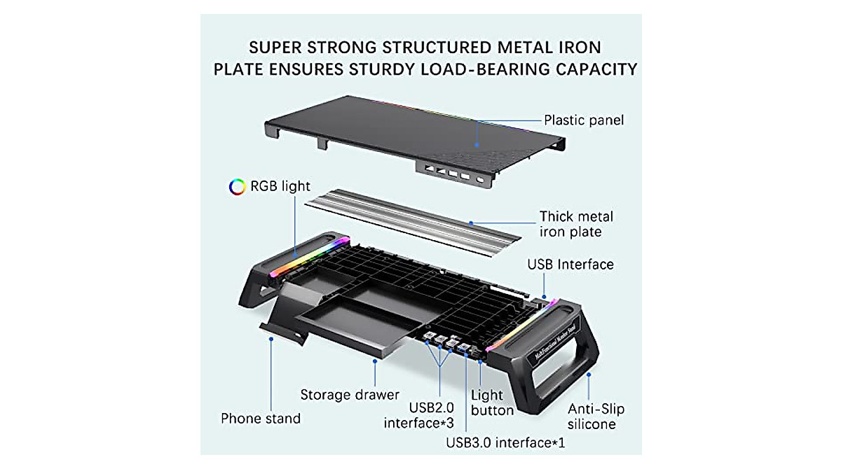 MOOJAY RGB Monitor Stand with USB Hub & Storage