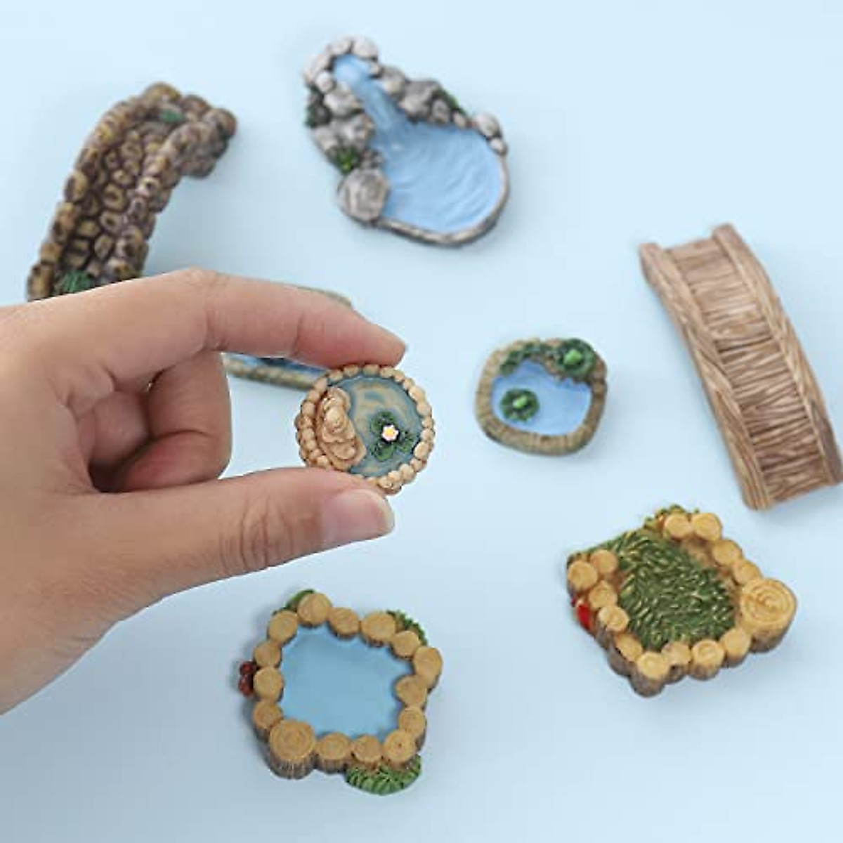 Miniature Fairy Garden Accessories Outdoor - 15 Pieces DIY Crafts Kit for Dollhouse Plants Bonsai Decoration, Pond Bridge Water Well Figurines Mini Lawn Garden Ornament for Micro Landscape Yard