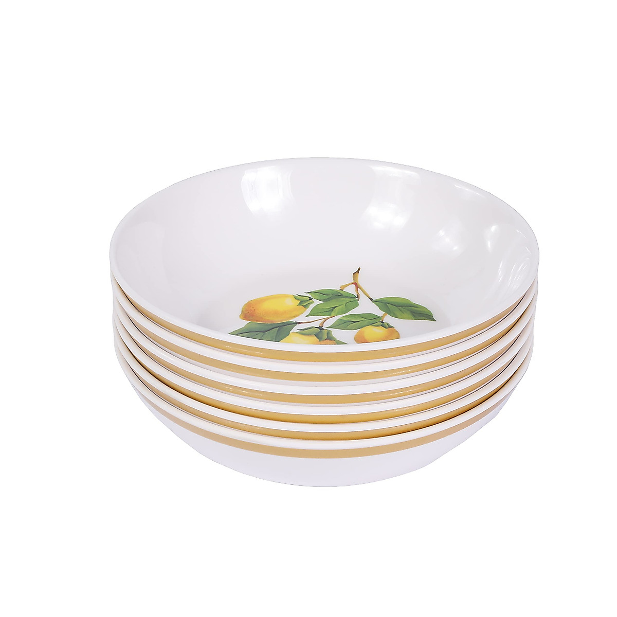 Salad Bowl - 6pcs Melamine Cereal Bowls for Daily Use,Soup Bowls,Durable and BPA Free, Dishwasher Safe, Lemon