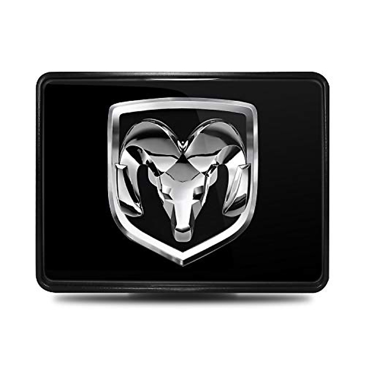 iPick Image, Compatible with - RAM Head Logo UV Graphic Black Metal Face-Plate on ABS Plastic 2 inch Tow Hitch Cover