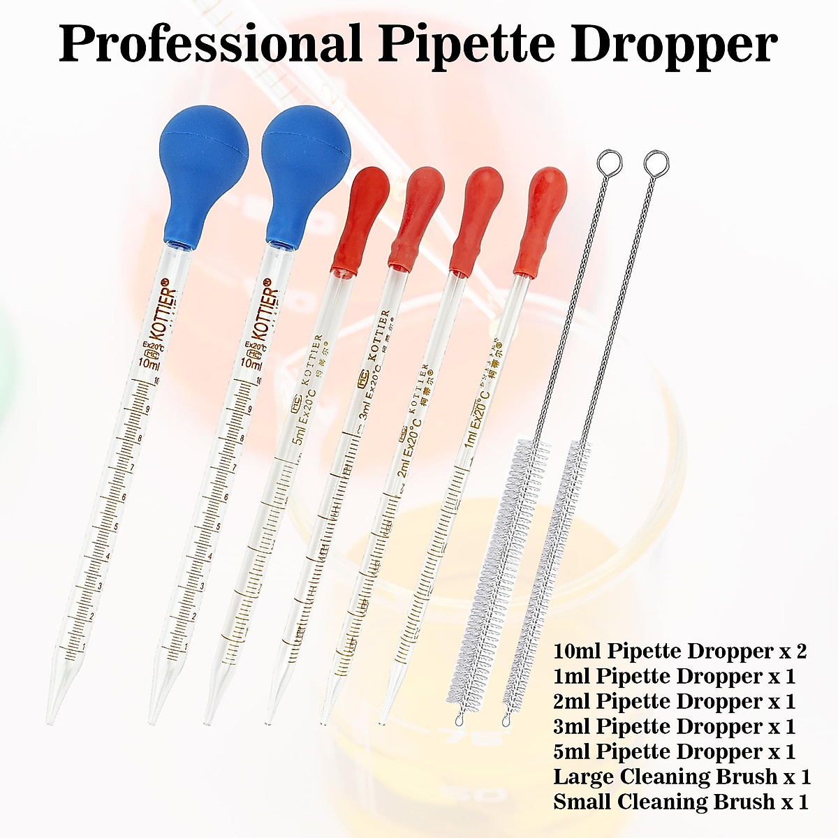 6Pcs Glass Pipettes Dropper, 1ml 2ml 3ml 5ml 10ml Graduated Liquid Dropper, with Rubber Bulb and Cleaning Brush, Transfer Pipettes for Essential Oil