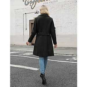 Bankeng Women Winter Wool Blend Camel Mid-Long Coat Notch Double-Breasted Lapel Jacket Outwear (Medium, Black)