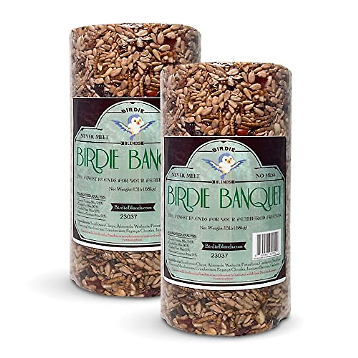 Birdie Blends Birdie Banquet Bugs, Nuts and Fruit Bird Seed 4" Cylinder for Wild Birds (2-Pack)