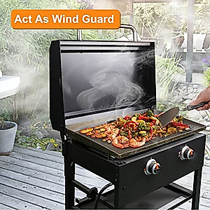 Grisun Hinged Lid and Griddle Cover 28 Inch for Blackstone 28 inch Griddle, Heat Resistant Powder Coated Steel Griddle Lid, Hard Top Lid and UV-Resistant Waterproof Grill Cover for Blackstone 1924