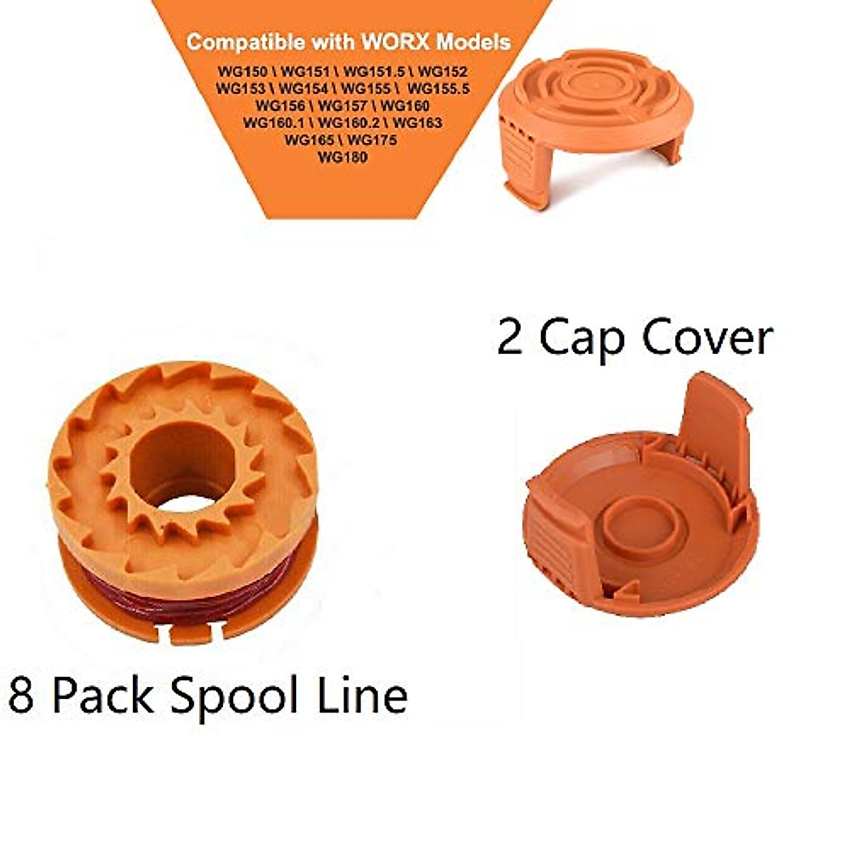 Lucky Seven Trimmer Spool Line Compatible with Worx，Edger Spool Compatible with Worx Trimmer spools Weed Eater String, Trimmer Line Refills 0.065 inch for Electric String Trimmers(10 Pack)