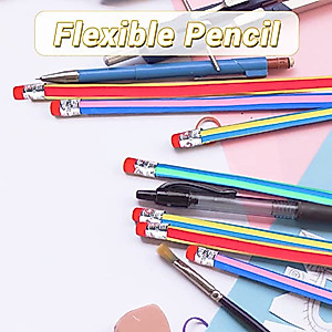 Qyyiguf 40 Pcs 7 Inch Flexible Pencils,Soft Novelty Pencil,Multi Colored Striped Soft Pencil with Eraser for Valentine's Day,Children Kids Gift School Fun Equipment