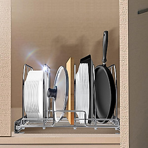 VEVOR Pan and Pot Rack, Expandable Pull Out Under Cabinet Organizer, Cookie Sheet Baking Pans tray Organization, Adjustable Wire Dividers, Steel Lid Holder for Kitchen Cabinet & Pantry Storage, 13.8"W