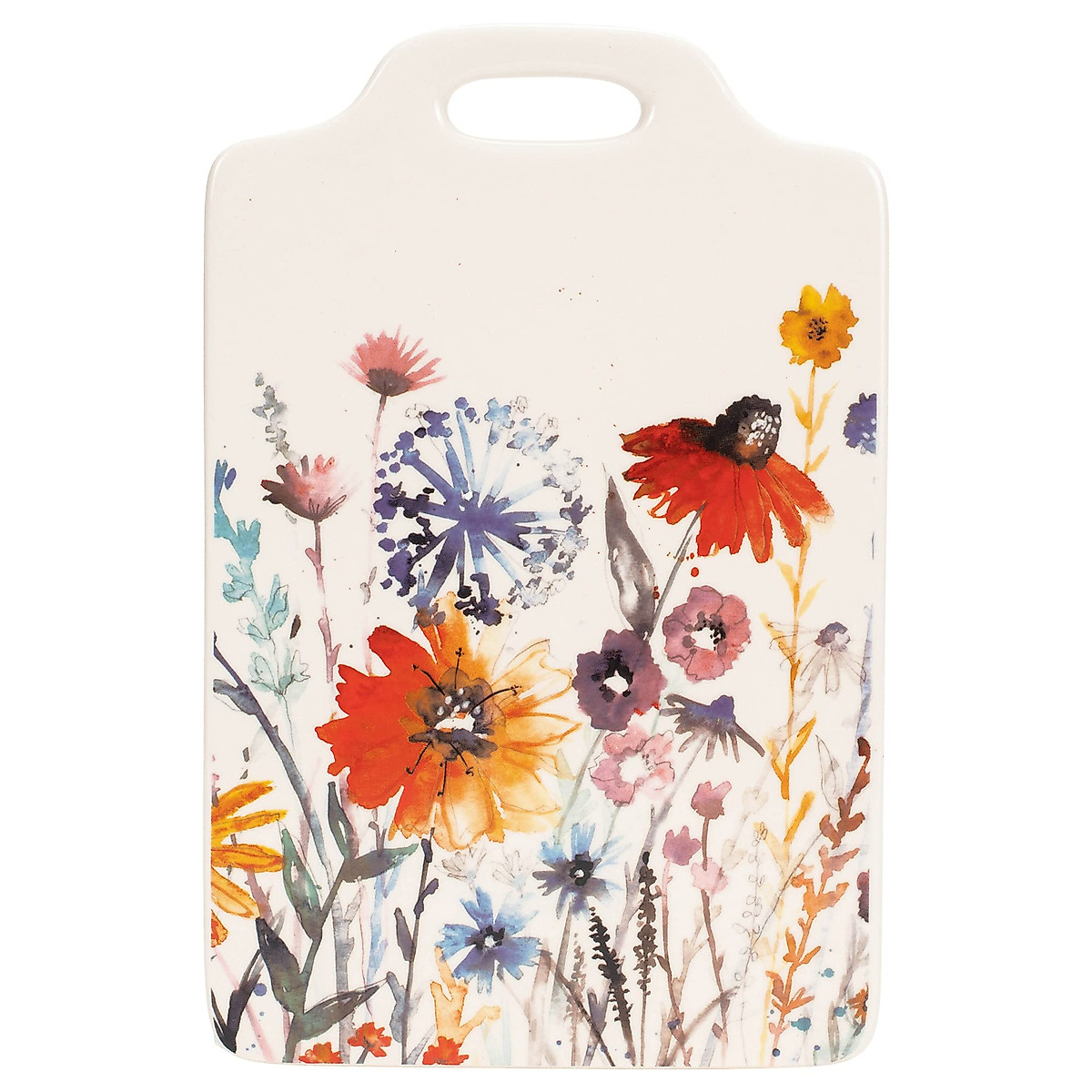 Meadow Flowers Orange and Cream 10 x 6.5 Ceramic Stoneware Cheese Cutting Board