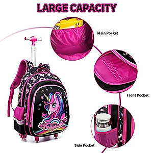 Unicorn Backpacks Trolley Bag Set for Girls, Primary School Bag Wheeled Backpack with Lunch Bag Pencil case Ideal for 1-6 Grade Students