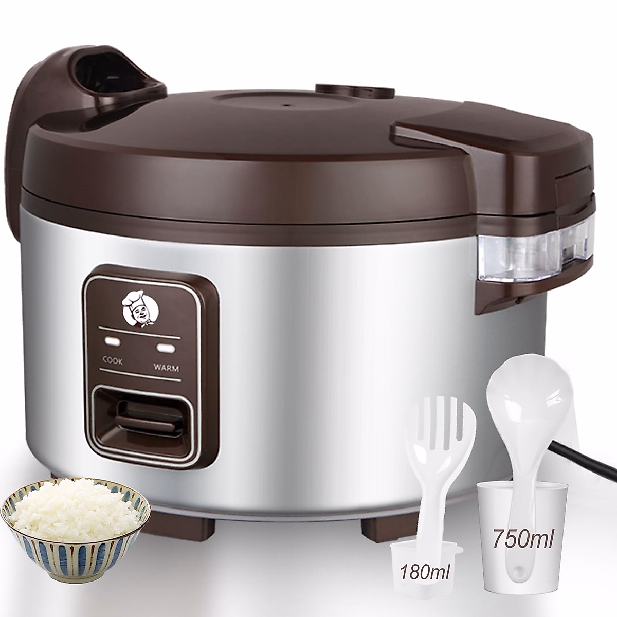 CAZACHEF 13.8 QT Large Commercial rice cooker 65 cups cooked 32 cups uncooked rice Commercial Electiric Rice Warmer for 18-28 people, with One-Touch Operation